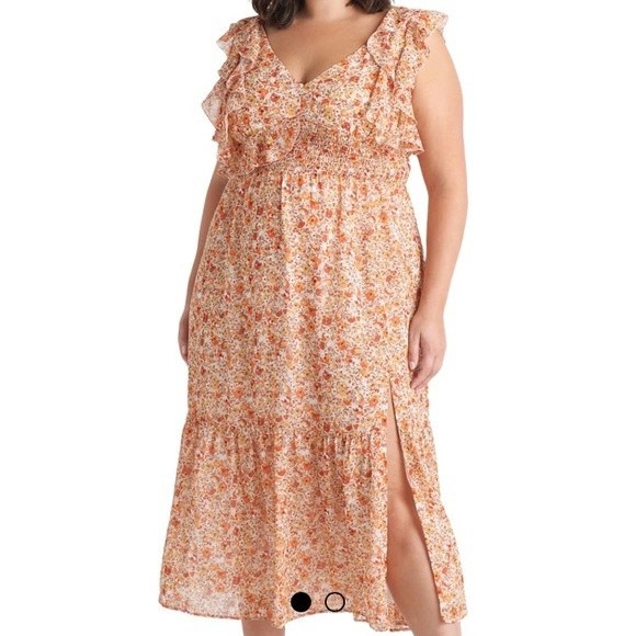 Dex | Dresses | Dex Black Tape Summer Sunset Flutter Sleeve Flowy Midi ...
